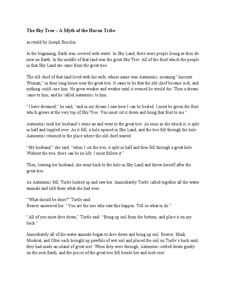 The Sky Tree - A Myth of The Huron Tribe | PDF