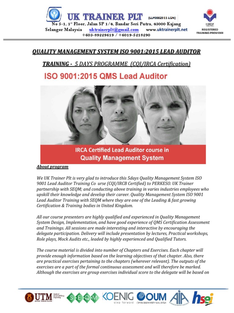 QMS - Iso 9001-2015 Lead Auditor | PDF | Iso 9000 | Audit