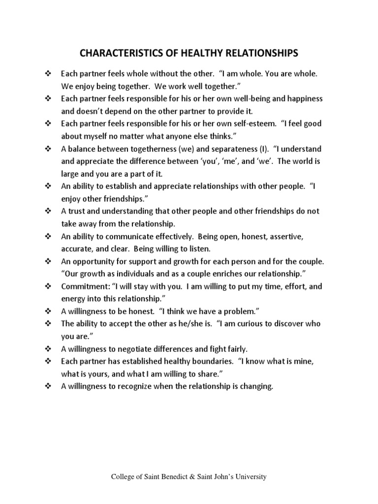 Characteristics of Healthy and Unhealthy Relationships | PDF ...