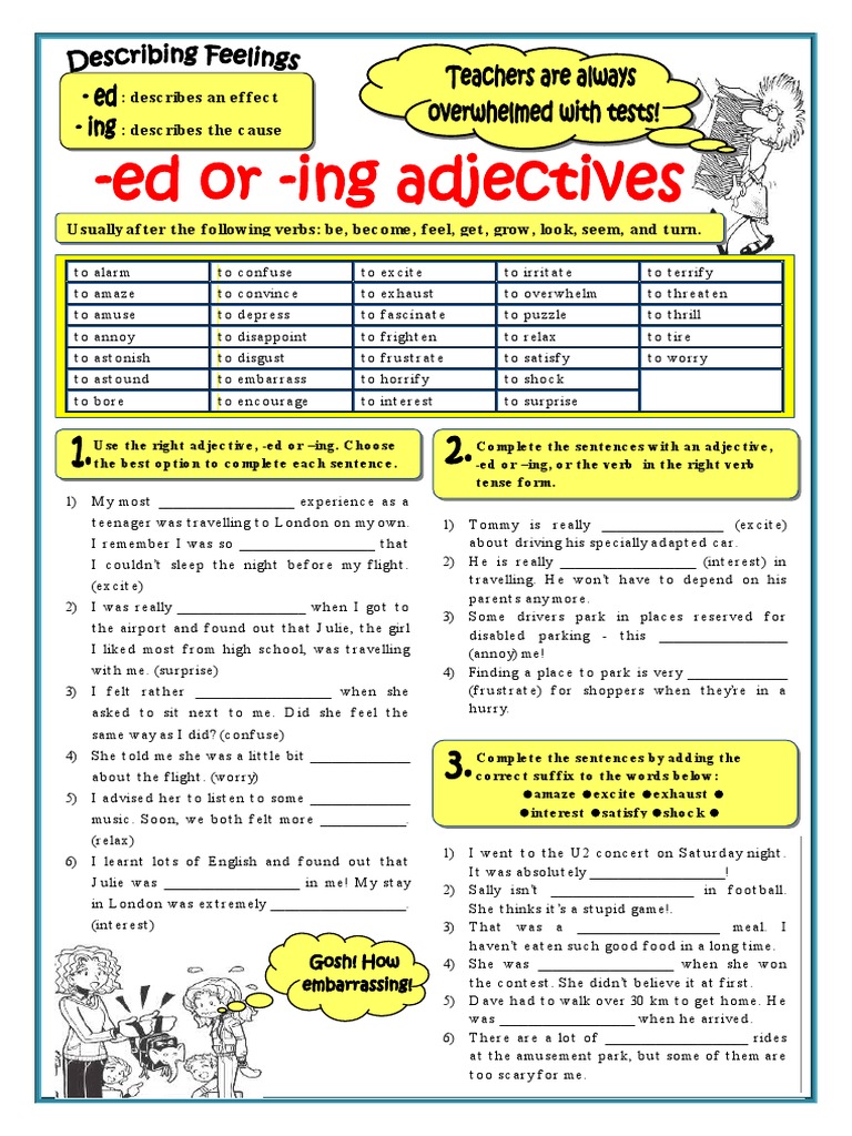 Adjectives Ending in Ed or Ing Grammar Drills Tests 76287 | PDF ...