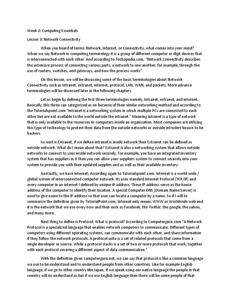 Lesson 3 Network Connectivity and People Behind The Systems | PDF ...