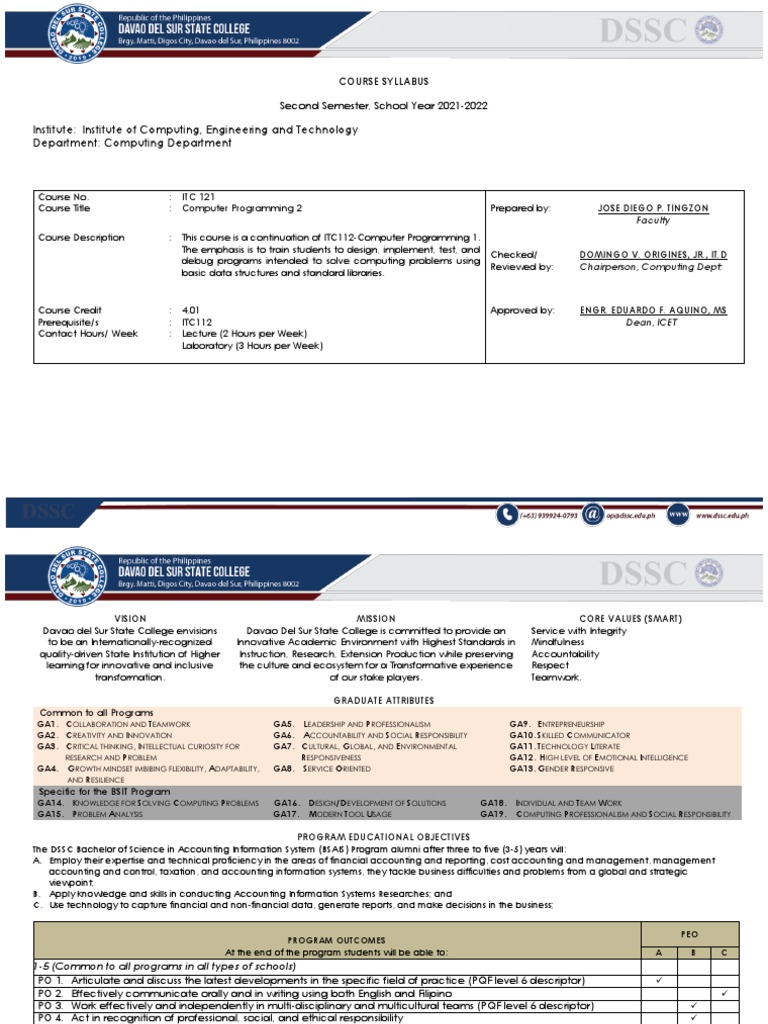 Computer Programming 2 Syllabus | PDF | Test (Assessment) | Educational ...