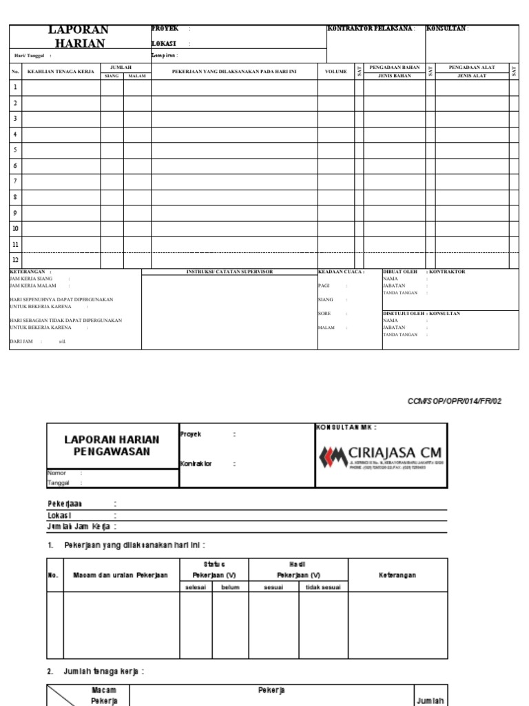 Form Laporan Harian XLSX | PDF