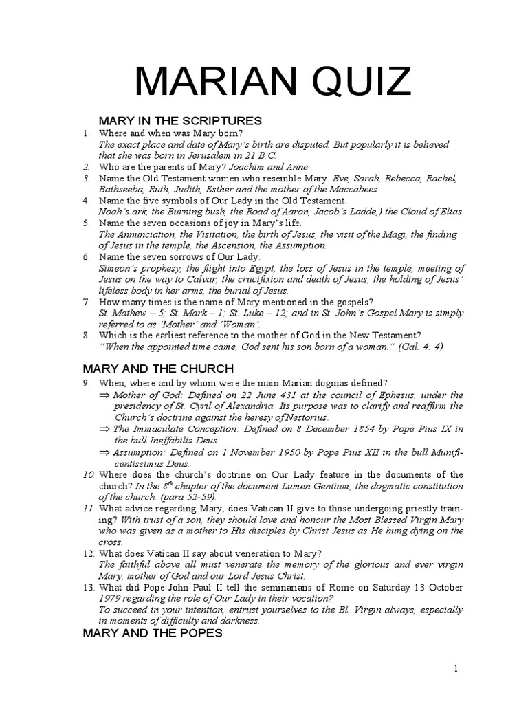 Marian Quiz Mary and The Church | PDF | Mary, Mother Of Jesus | Rosary