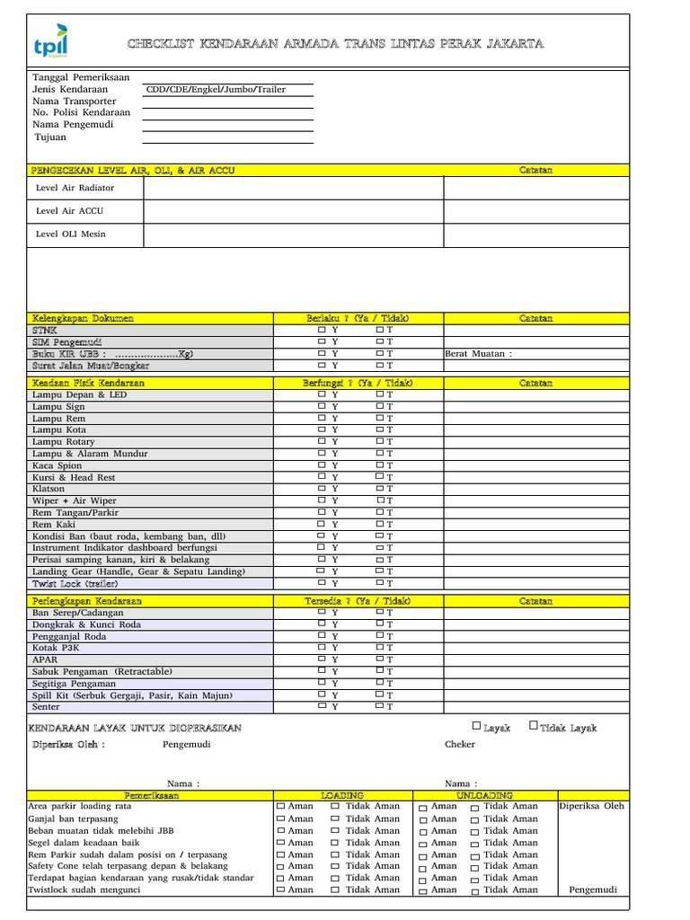 Checklist Form Kendaraan BARU | PDF