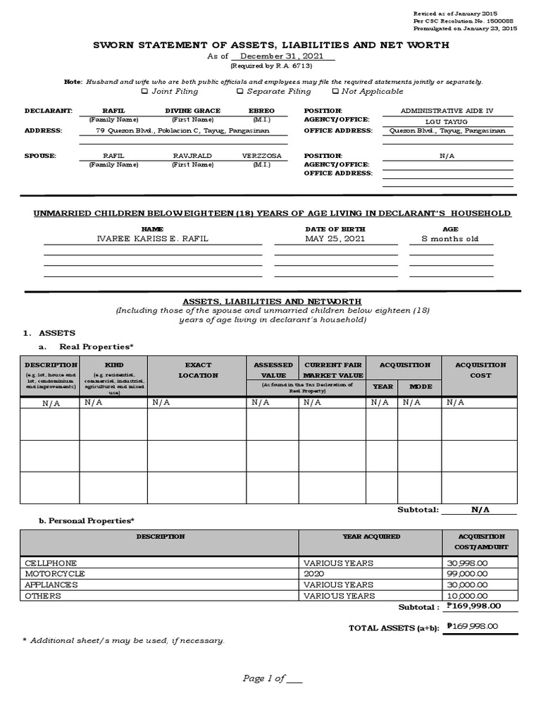 2015 Saln Form From CSC | PDF | Economies | Government