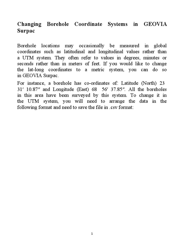 Changing Borehole Coordinate Systems in GEOVIA Surpac | PDF
