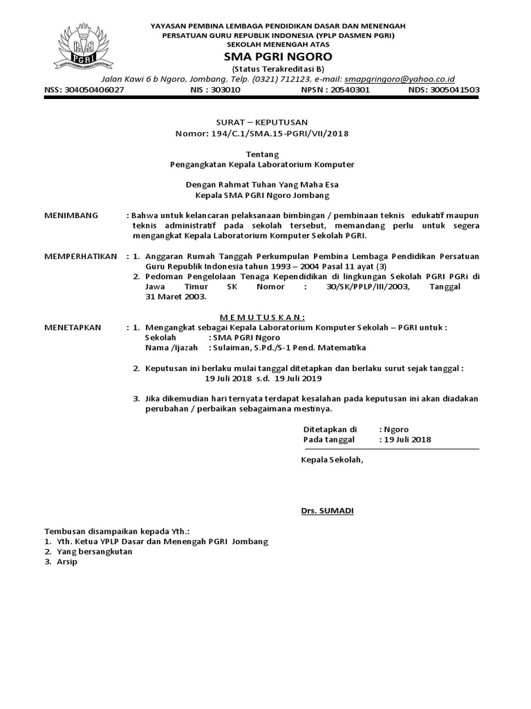 SK Kepala Lab Komputer 2018-2019 | PDF