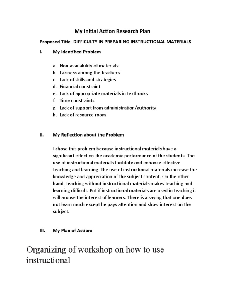 My Initial Action Research Plan | PDF | Learning | Teachers