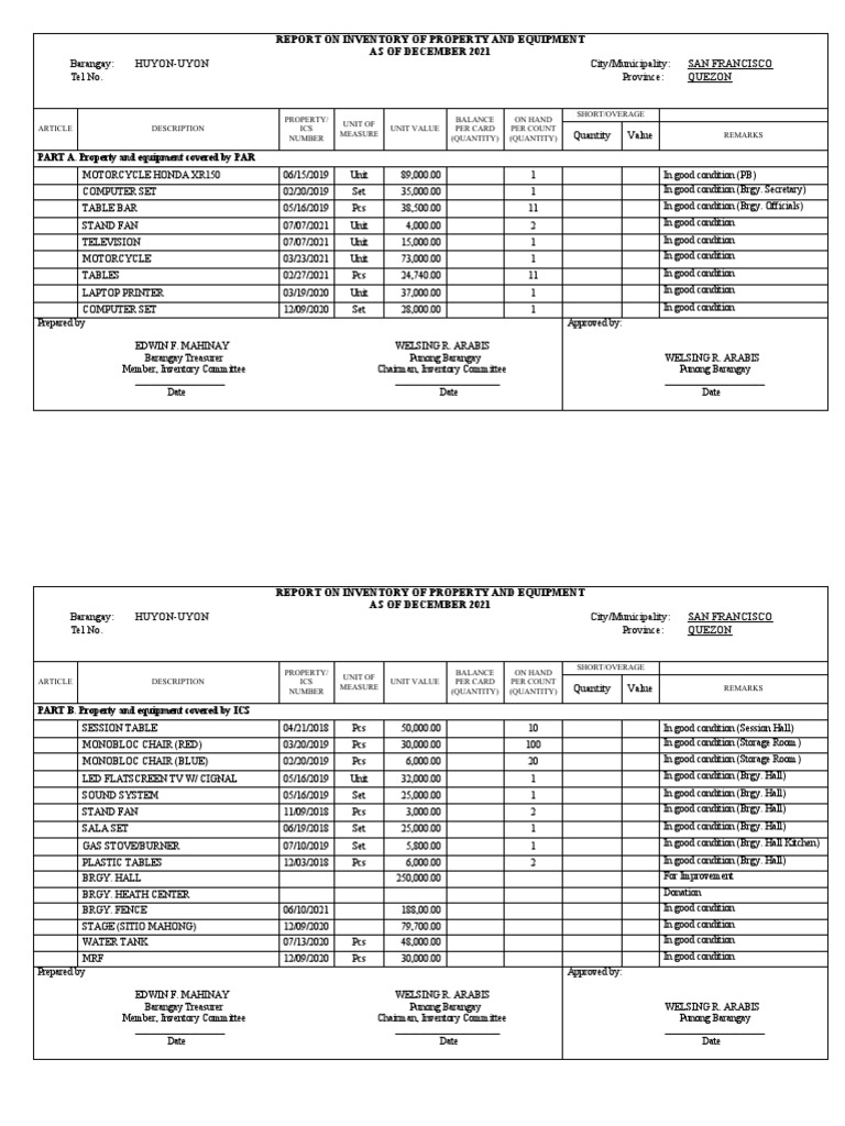 Report On Inventory of Property and Equipment | PDF | Computer Hardware ...