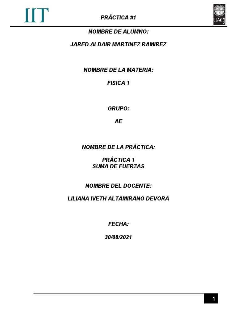 PRACTICA #1 SUMA DE FUERZAS Uacj | PDF | Vector Euclidiano | Fuerza