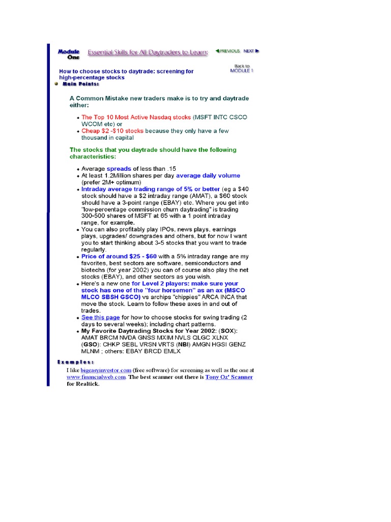 Dtu Module 1.07 - How To Choose Stocks To Daytrade | PDF