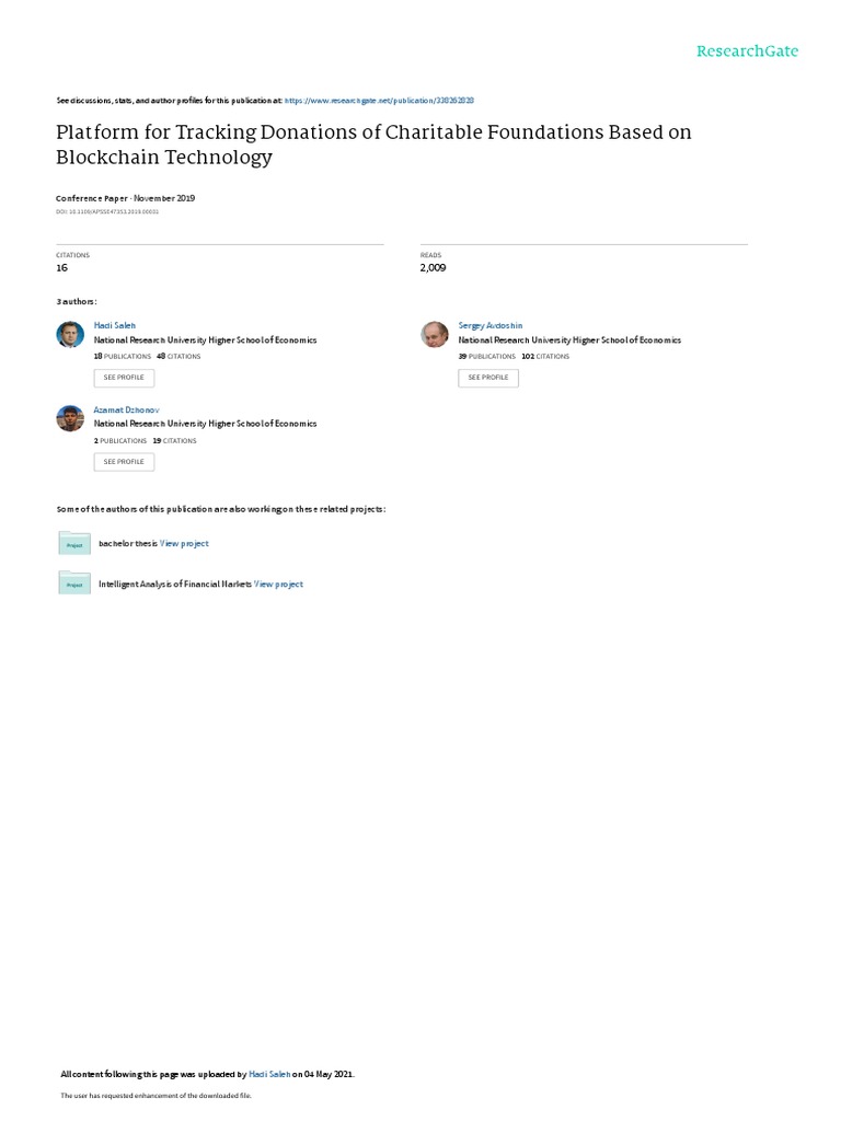 Platform For Tracking Donations of Charitable Foundations Based On ...