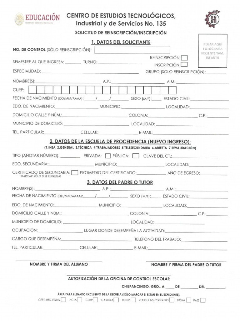 Formato de Reinscripcion | PDF