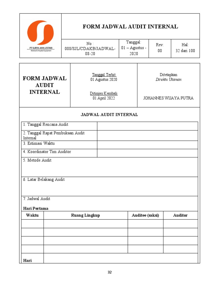 Jadwal Audit Internal Perusahaan | PDF