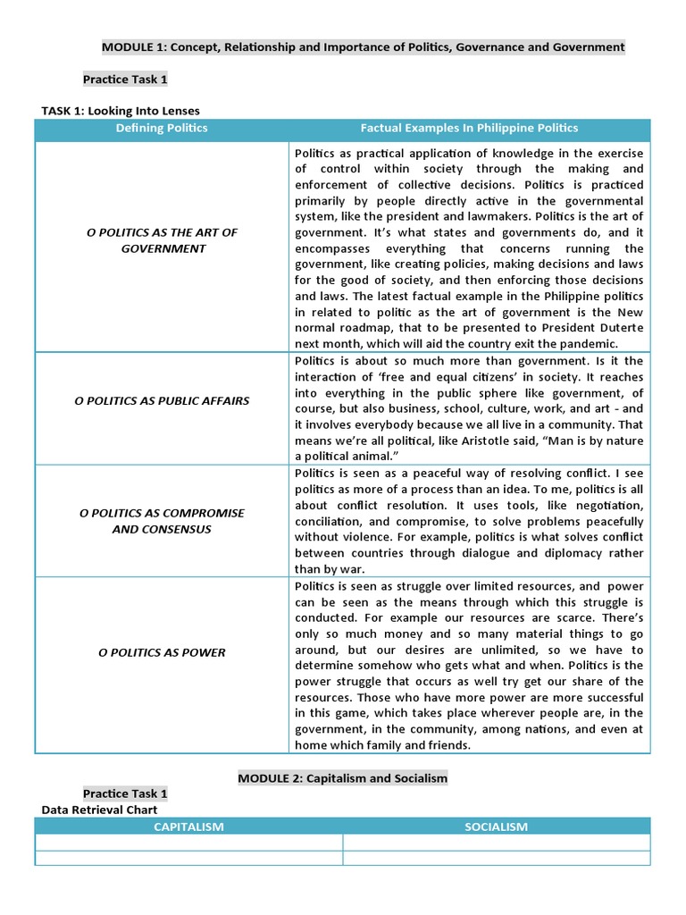 Defining Politics Factual Examples in Philippine Politics: O Politics ...