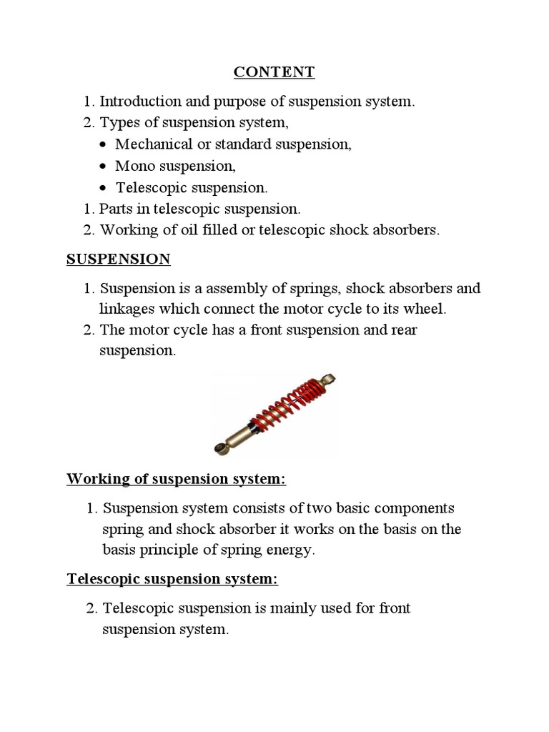 Motorcycle Suspension Systems Overview | PDF