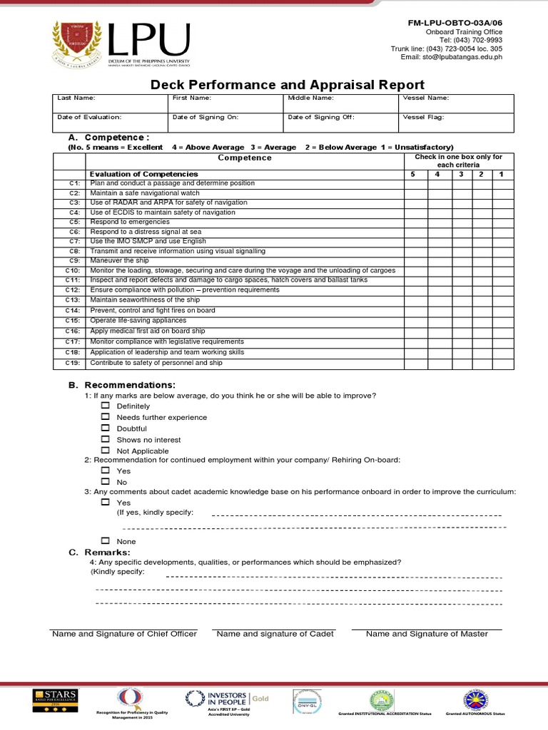 New Form - Deck Performance and Appraisal Report As of Oct. 14, 2019 ...