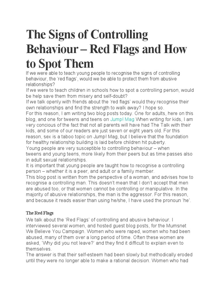 The Signs of Controlling Behaviour | PDF | Adolescence | Social ...