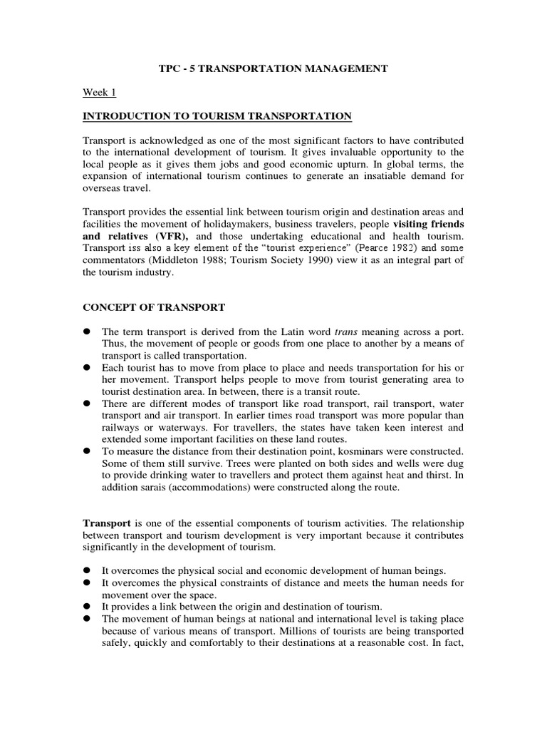 TPC 5 Transportation Management - Handout | PDF | Transport | Tourism