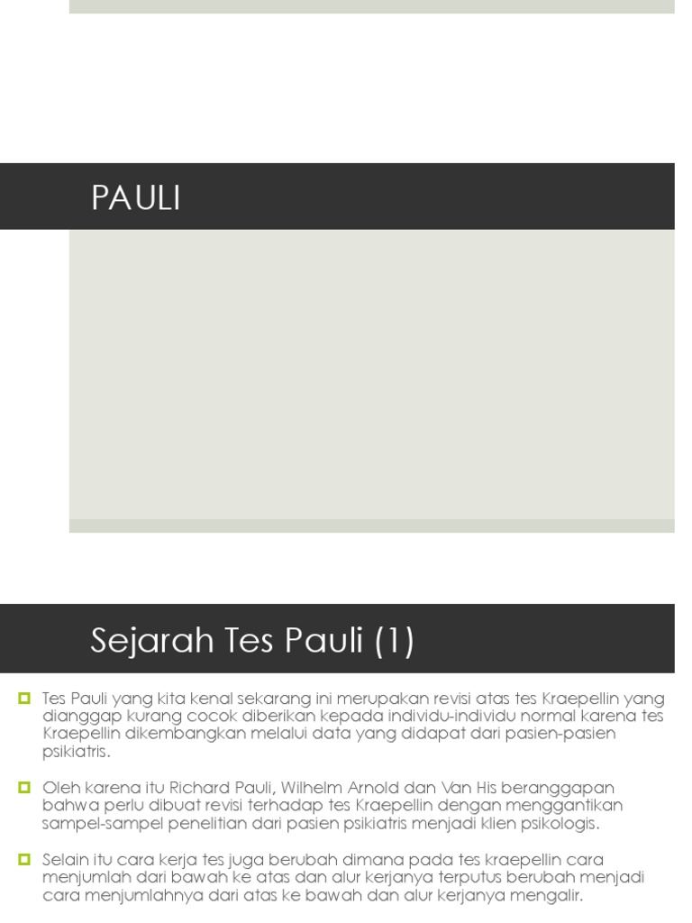 Revisi Tes Pauli: Metode dan Kegunaan | PDF