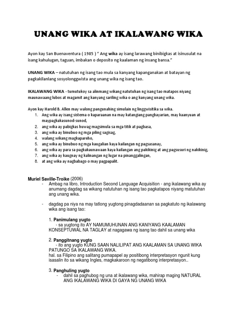 Unang Wika at Ikalawang Wika | PDF