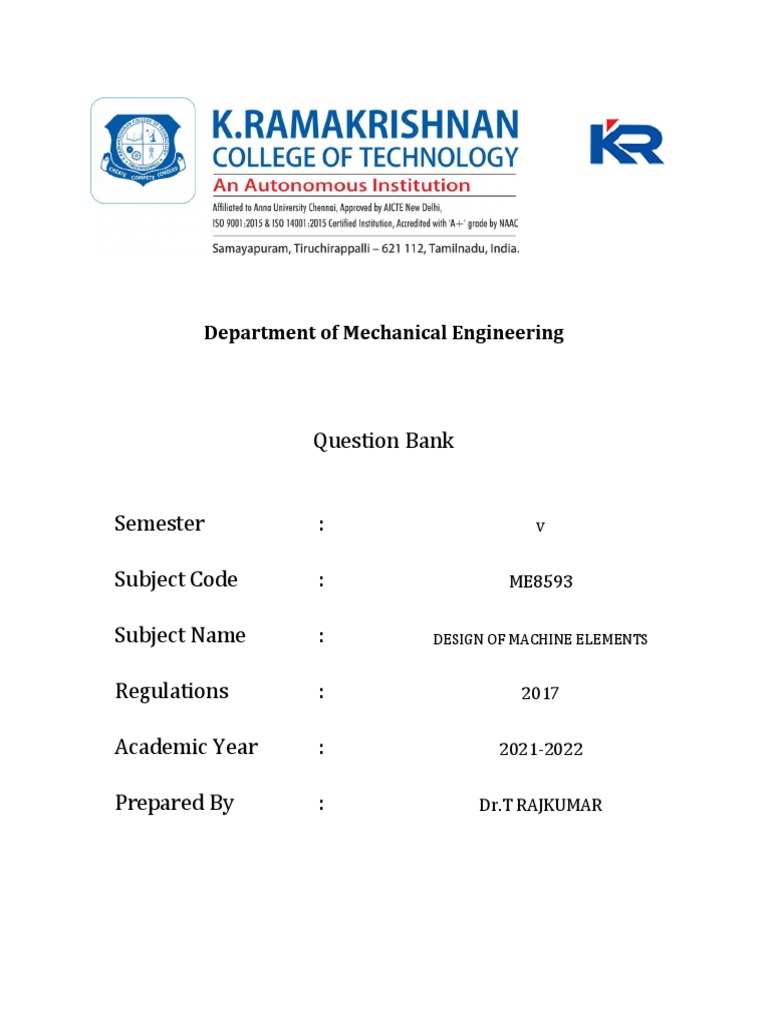 Dme Unit 1 2 Qb Pdf Strength Of Materials Belt Mechanical