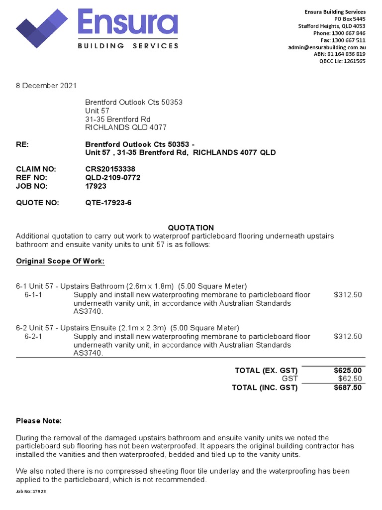 Waterproofing Quote | PDF | Building Technology | Horticulture And ...