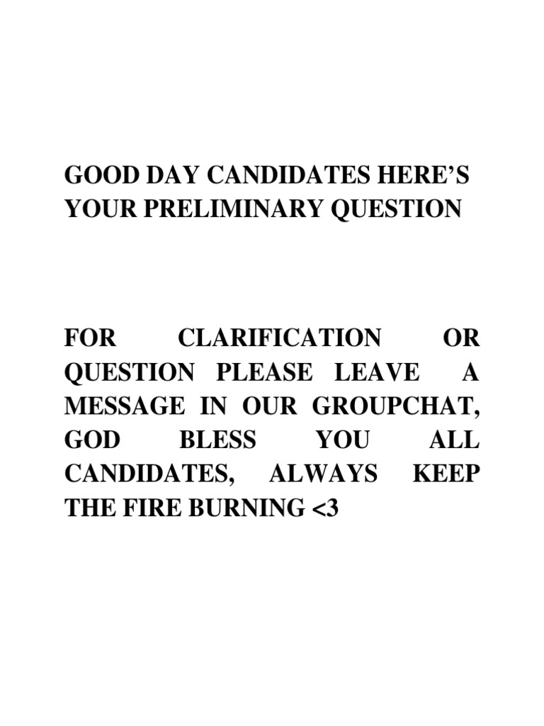 Preliminary Questions | PDF