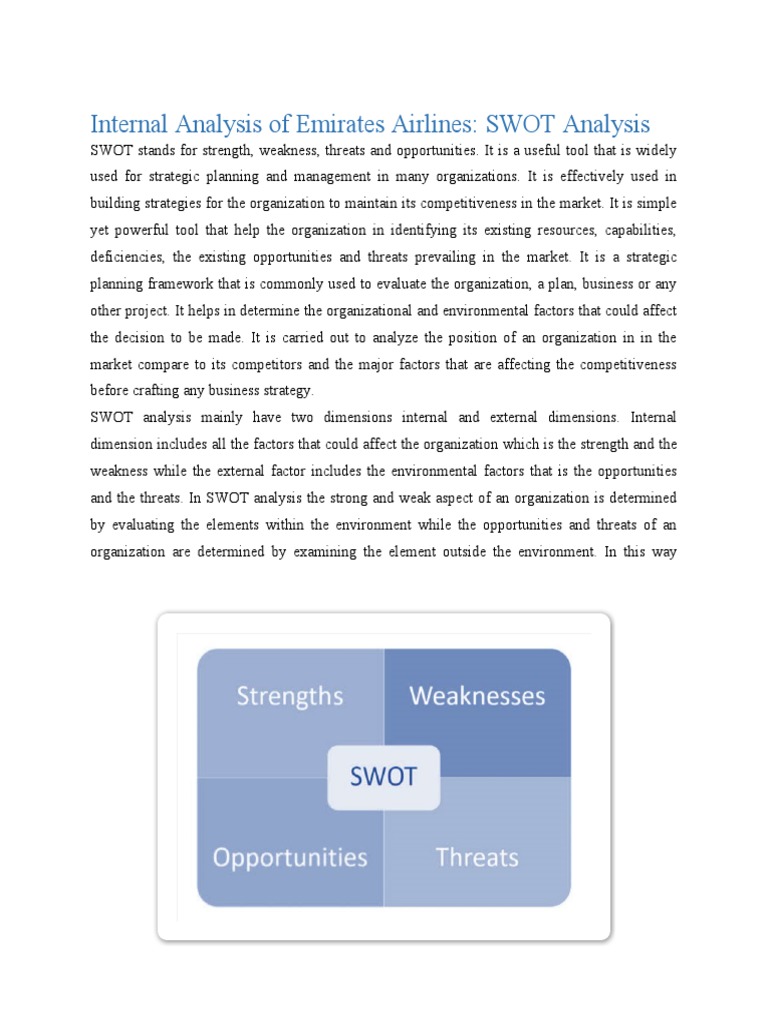 Internal Analysis of Emirates Airlines: SWOT Analysis | PDF | Swot ...