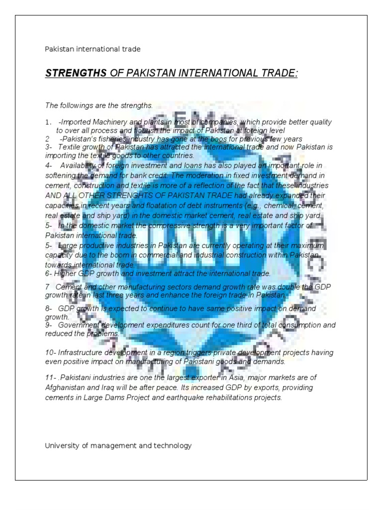 Strengths of Pakistan International Trade | PDF | Pakistan | Tariff