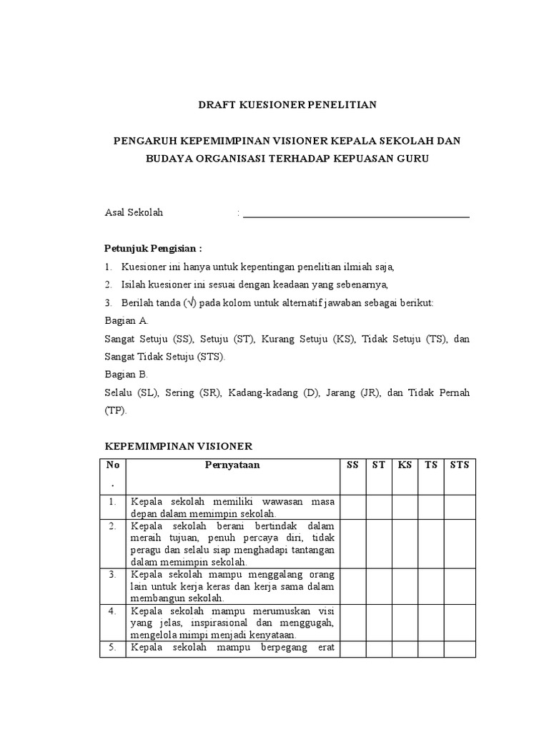 Draft Kuesioner Penelitian | PDF