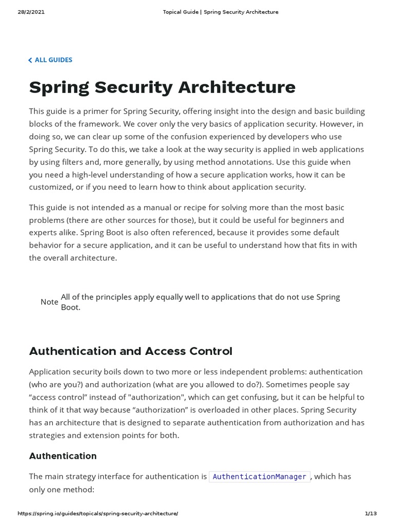 Spring Security Architecture | PDF | Spring Framework | Authentication