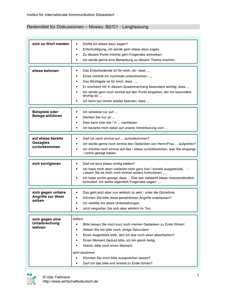Redemittel Diskussion c1 | PDF