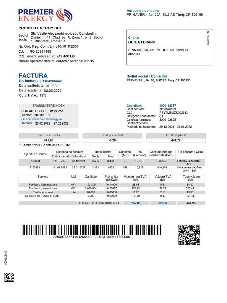Factura: Premier Energy SRL | PDF