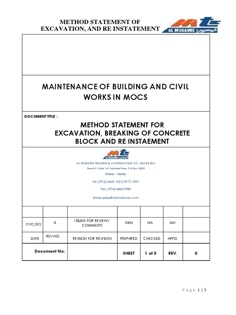 Excavation and Reinstatement Method Statement | PDF | Concrete | Pipe (Fluid Conveyance)