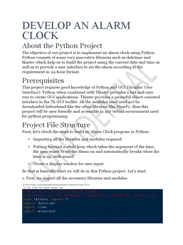 Develop An Alarm Clock: About The Python Project | PDF | Python ...