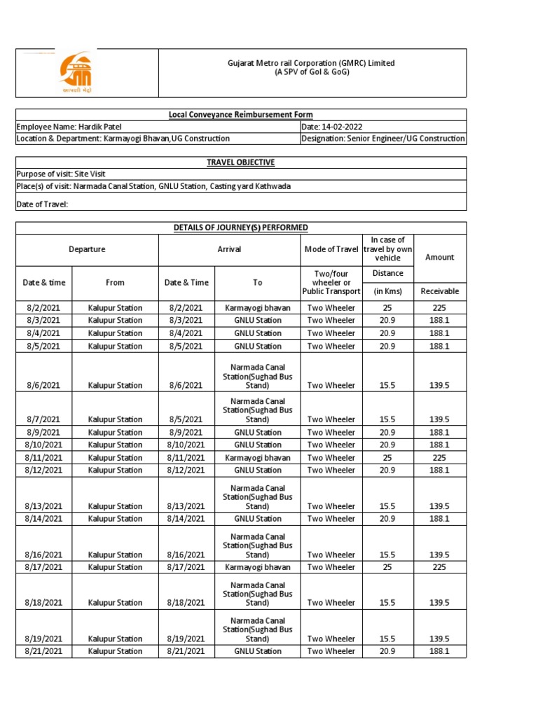 Local Conveyance Reimbursement Form | PDF | Public Administration | Sustainable Transport