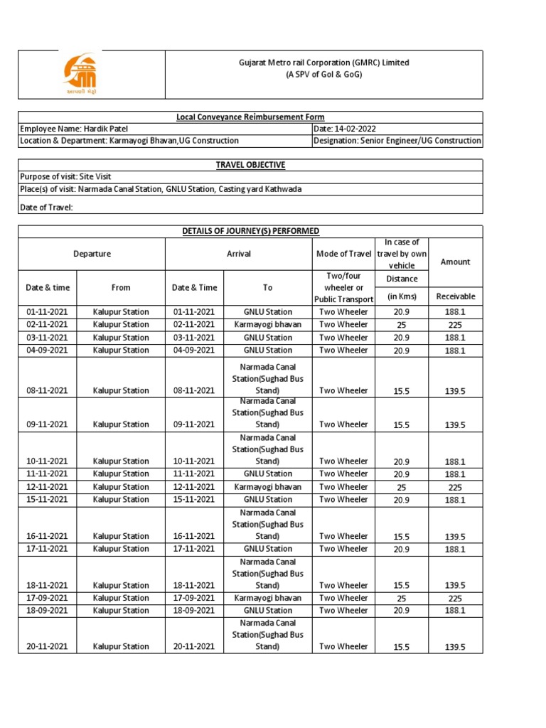 Local Conveyance Reimbursement Form | PDF | Public Administration ...