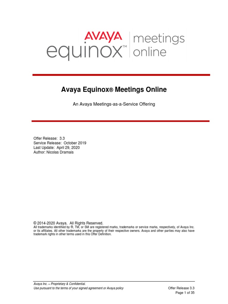 Avaya Equinox Meetings Online 3.3 Offer Definition | PDF | Session Initiation Protocol | Cloud ...