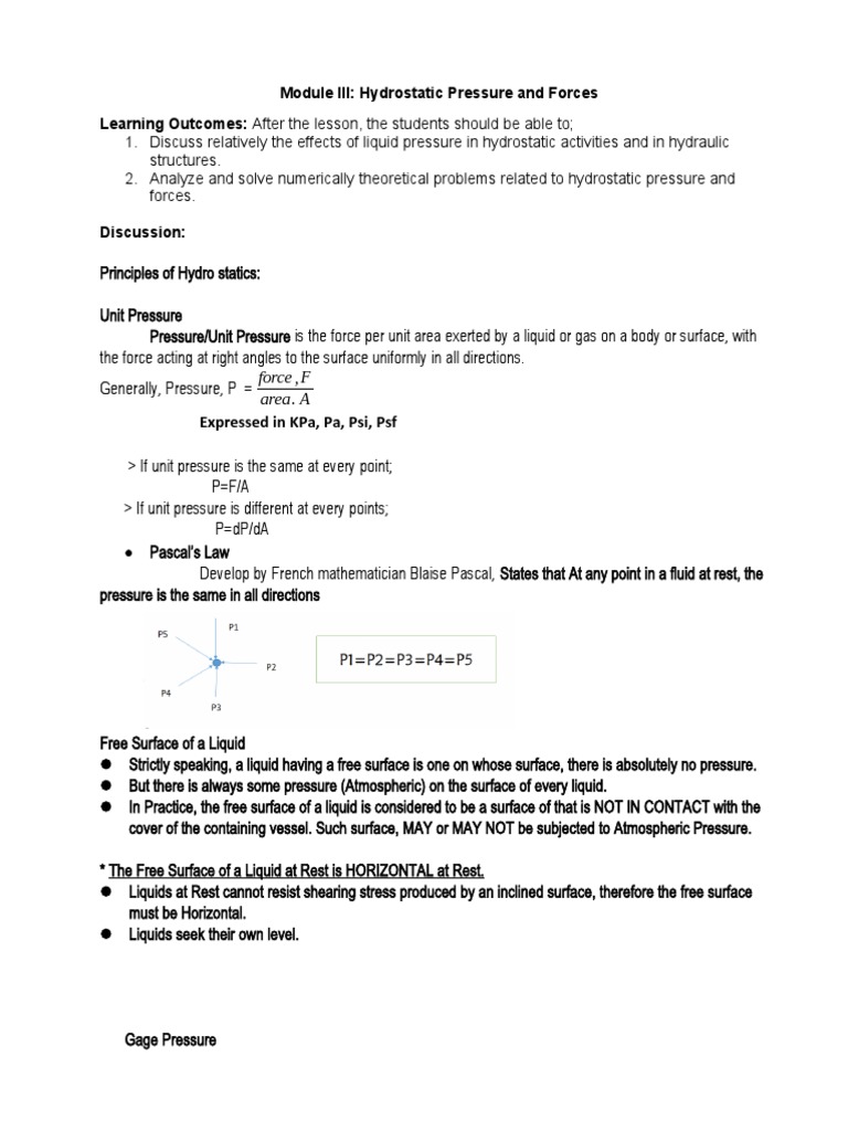 Expressed in Kpa, Pa, Psi, PSF | PDF | Pressure | Buoyancy