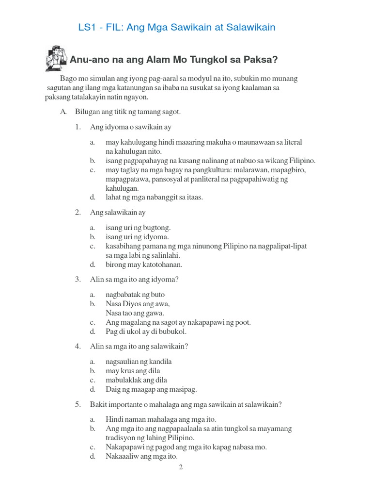 Ang Mga Sawikain at Salawikain | PDF