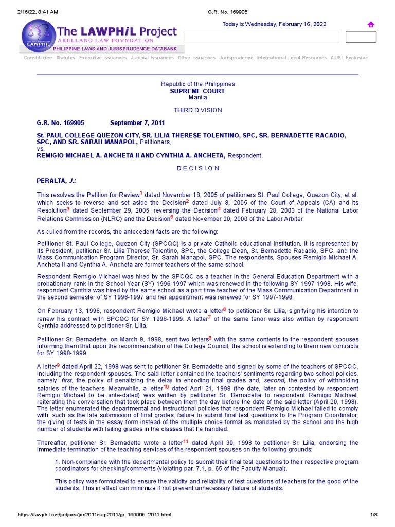 St. Paul College Quezon City, Et Al. vs. Remigio Michael A. Ancheta II ...