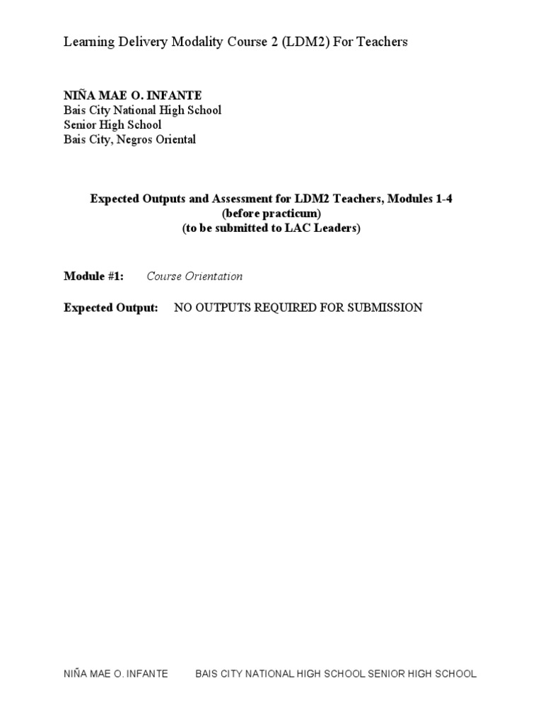 Module 1 - Expected Outputs and Assessment For LDM2 (INFANTE) | PDF