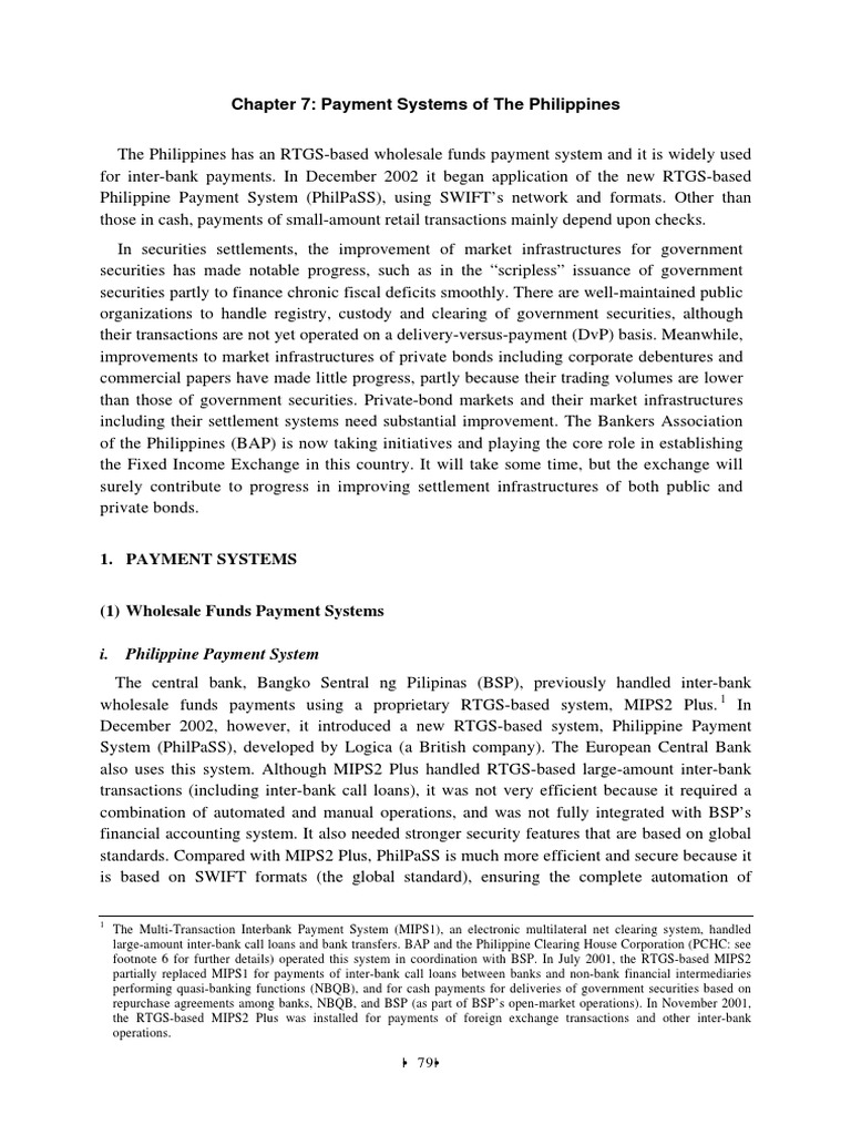 Chapter 7: Payment Systems of The Philippines: I. Philippine Payment ...