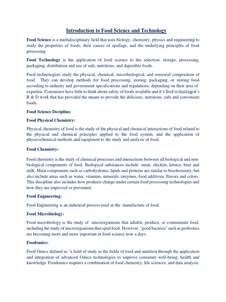 Food Science and Technology Overview | PDF | Food Science | Food Industry