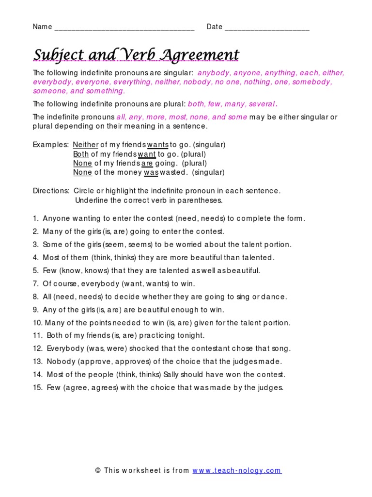 Chap2 - Subject Verb Agreement - Indefinite | PDF | Grammatical Number ...