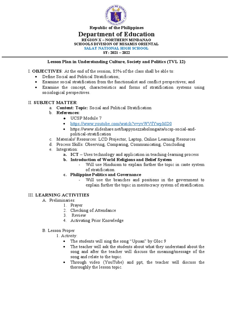 Lesson Plan UCSP | PDF | Social Stratification | Educational Technology