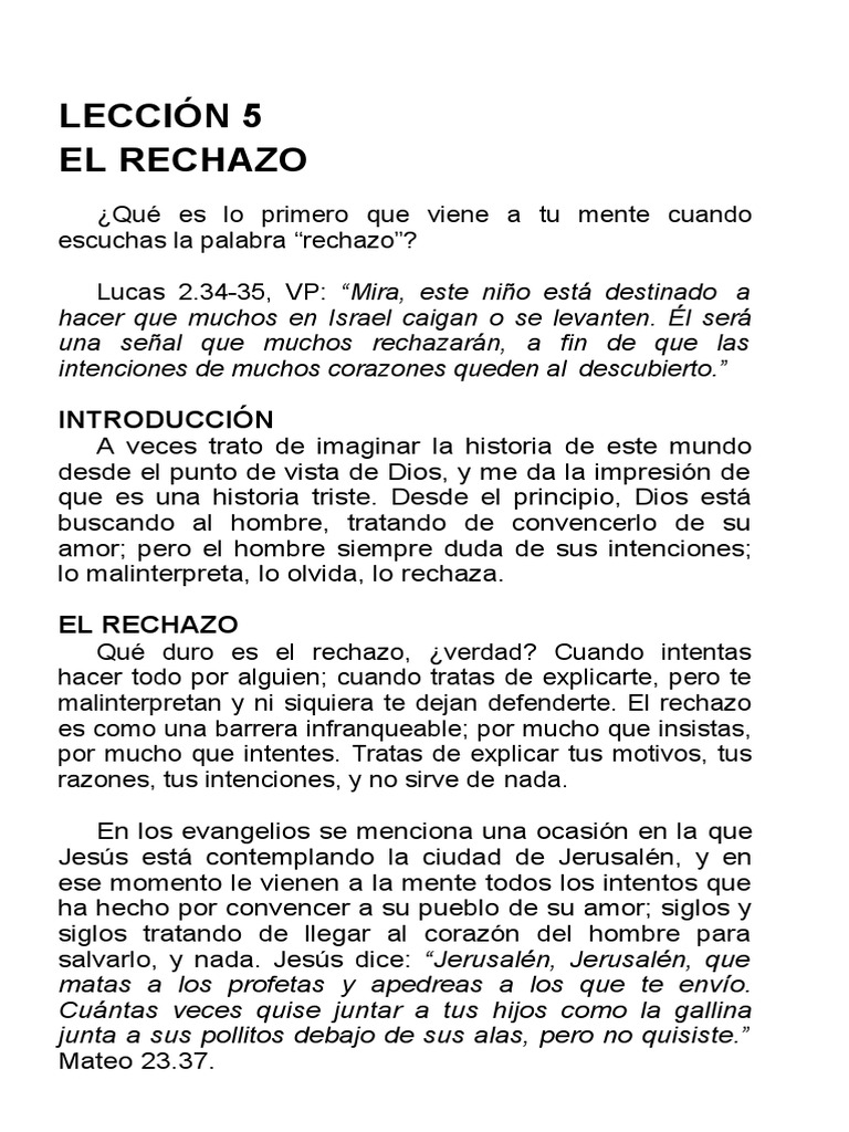 Lección 5 El Rechazo Pdf Jesús Amor