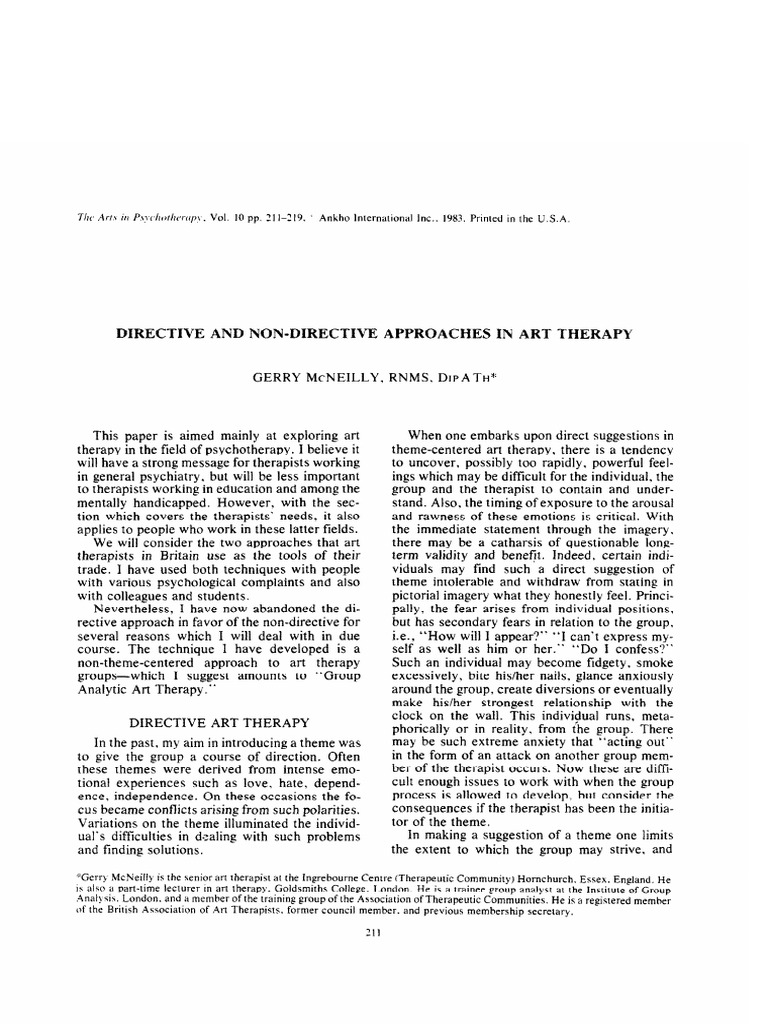 Directive and Non-Directive Approaches in Art Therapy: 7/rc A/I/ I/j P ...